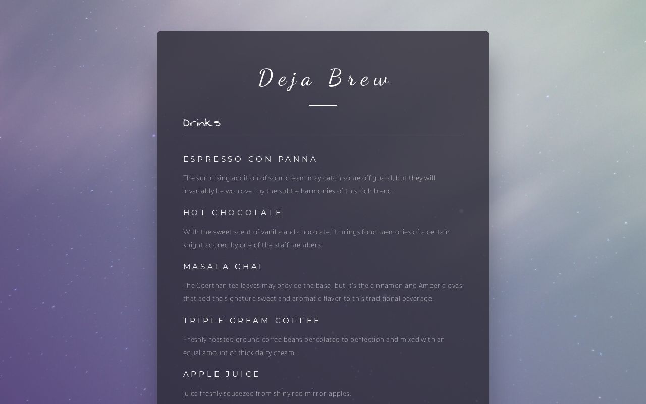 Deja Brew Menu